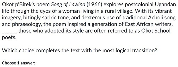 Transition Questions on SAT Reading and Writing: Tips, Examples